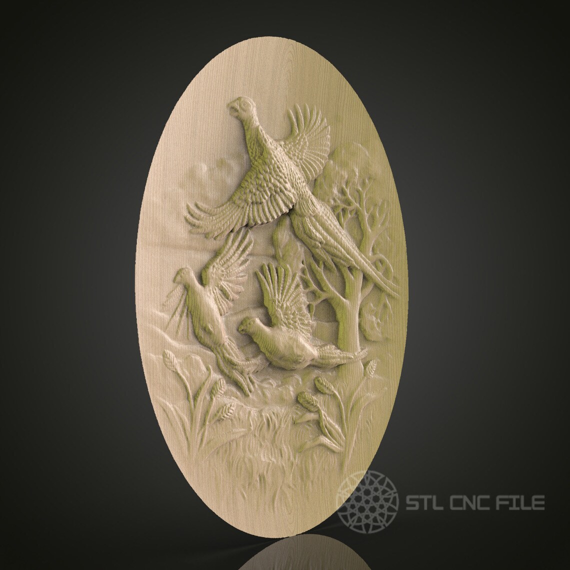 Elegant Bird and Nature Scene Oval STL Model for CNC Router and 3D ...