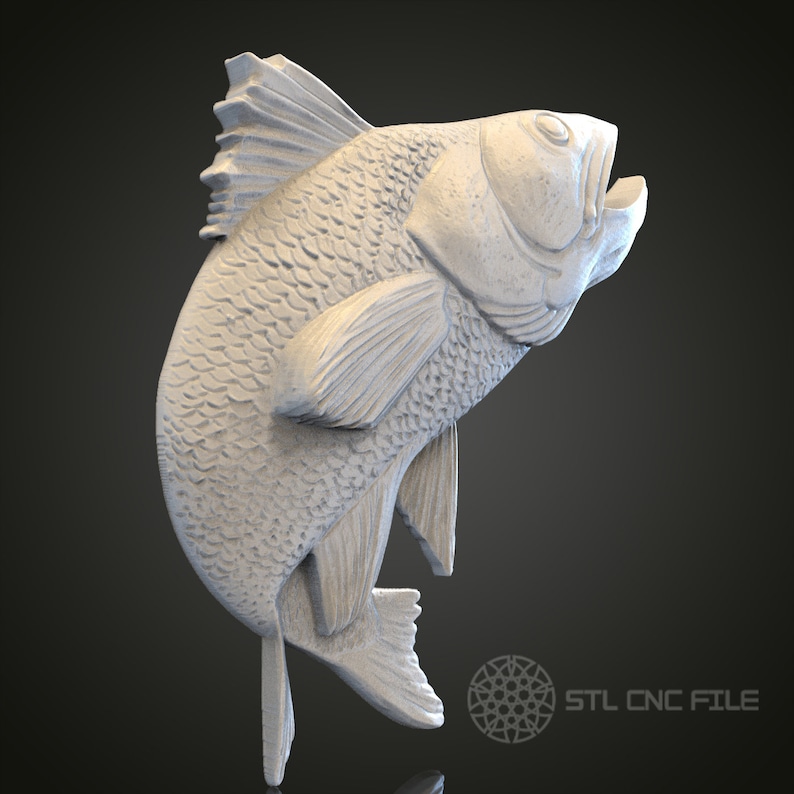 Realistic Jumping Fish STL Model for CNC Router Engraver, Artcam ...