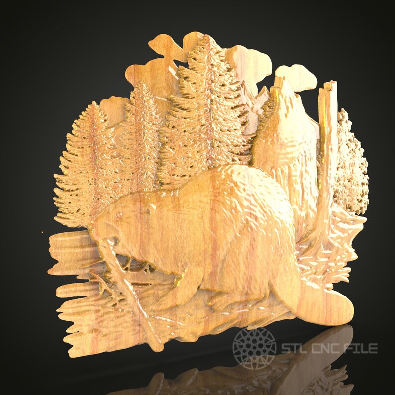 Forest Beaver 3D STL Model for CNC Router Nature-inspired Wood Wall Art ...