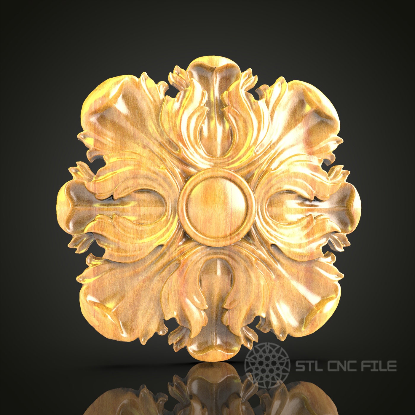 Baroque Floral Rosette STL Model for CNC Router - Elegant Wood Carving ...