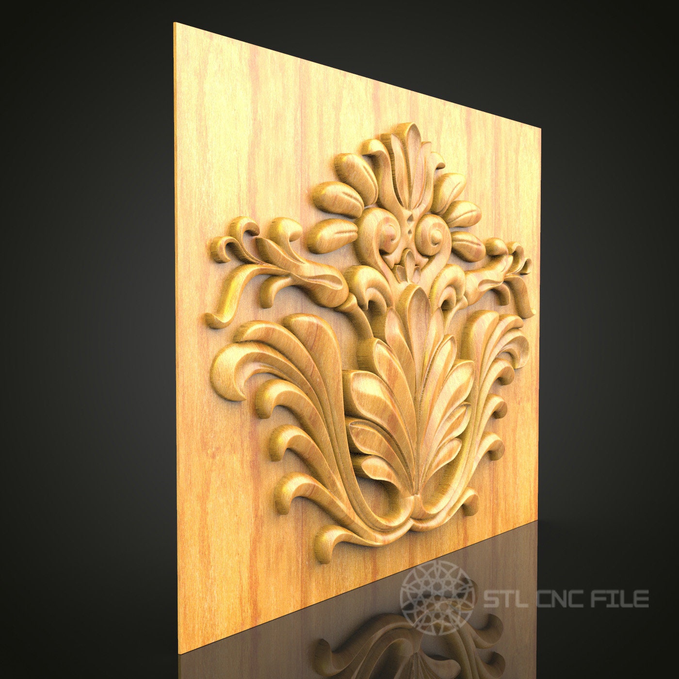 Symmetrical Floral Crest STL Model for CNC Routers Classic Wall Decor ...