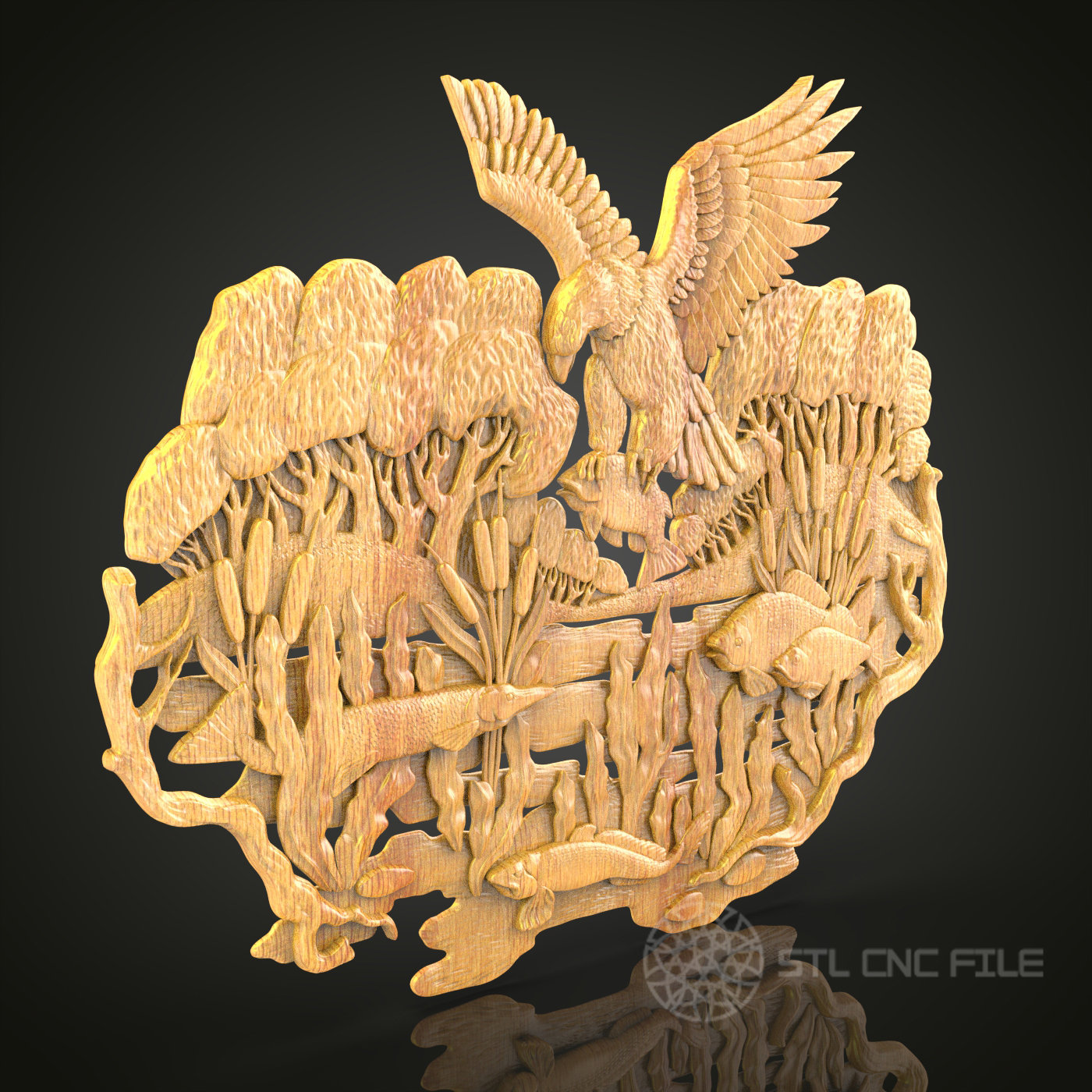 Nature's Symphony CNC Carved Wood Panel, Artcam STL Model of Eagle ...