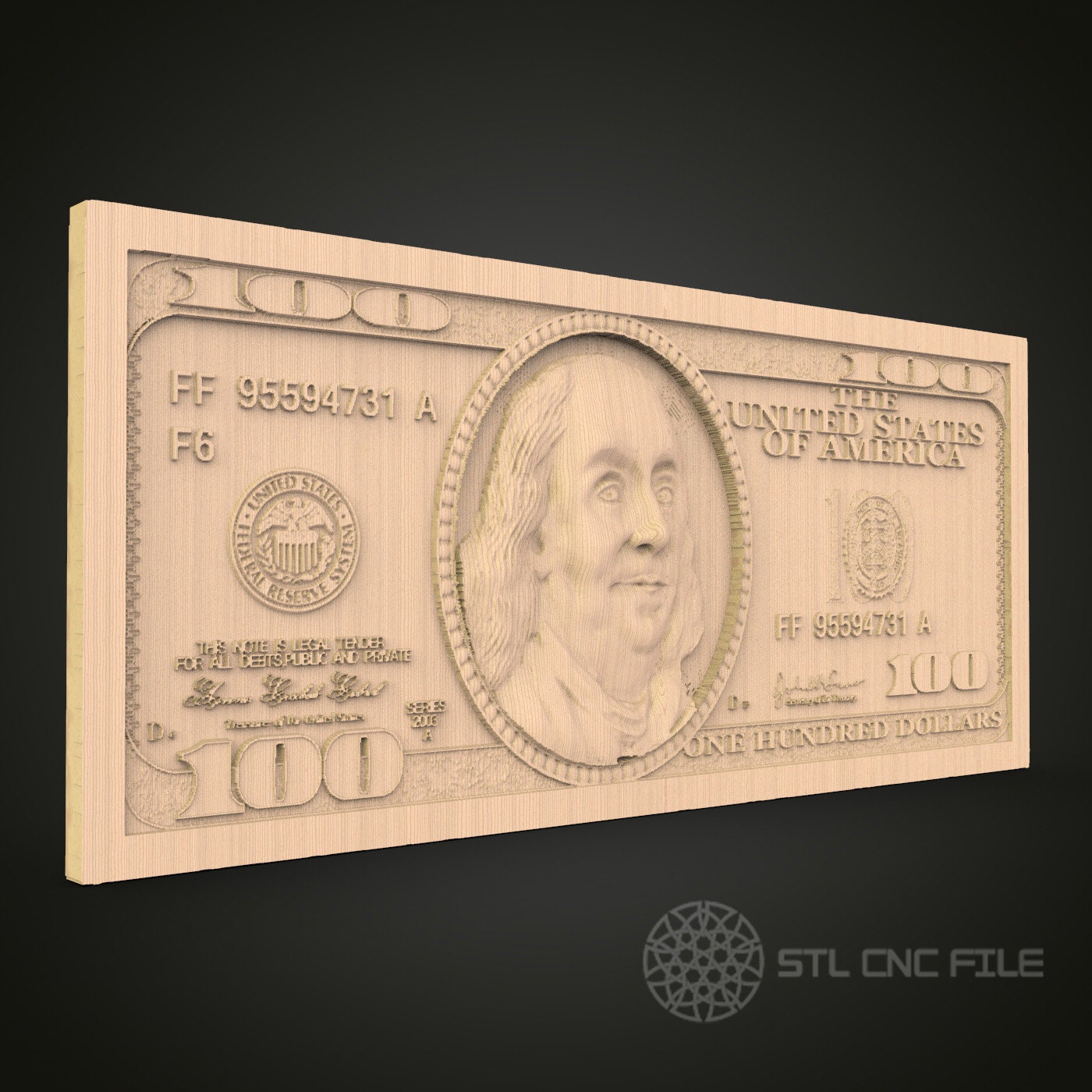 100 Dollar Bill 3D CNC Router Engraver File, STL Model for Artcam ...