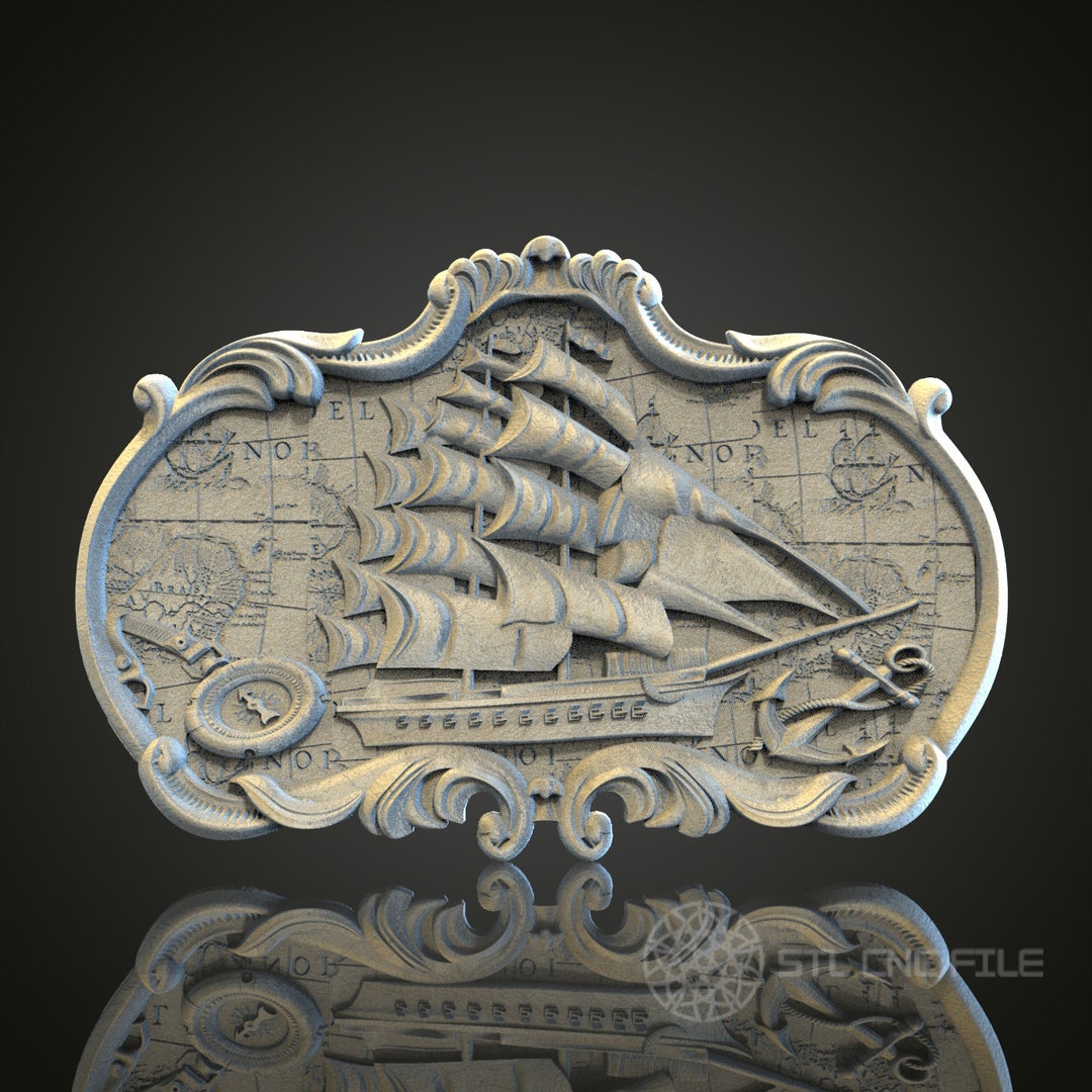 Antique Ship and Map 3D STL File, CNC and 3D Printer Model, Nautical ...