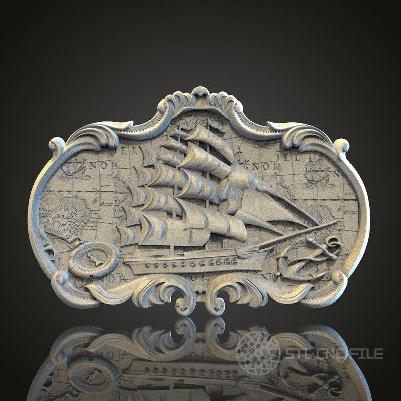 Antique Ship and Map 3D STL File, CNC and 3D Printer Model, Nautical ...