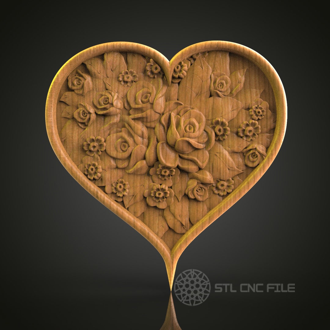 Heart With Roses Relief - CNC Router Engraver STL Model (digital File ...