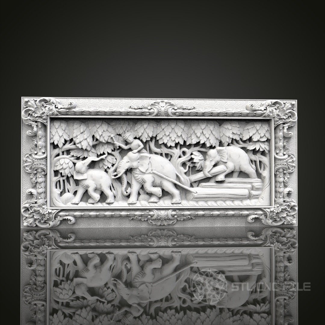 Elephant Jungle 3D CNC Engraved Wood Panel: Wildlife Art STL Model - Etsy