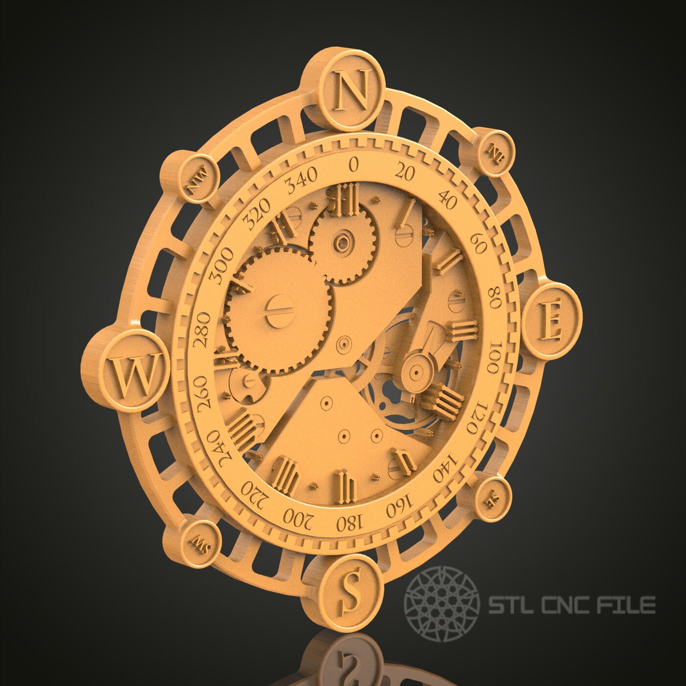 Compass Clock - STL Model for CNC Router and 3D Printing - Compatible ...