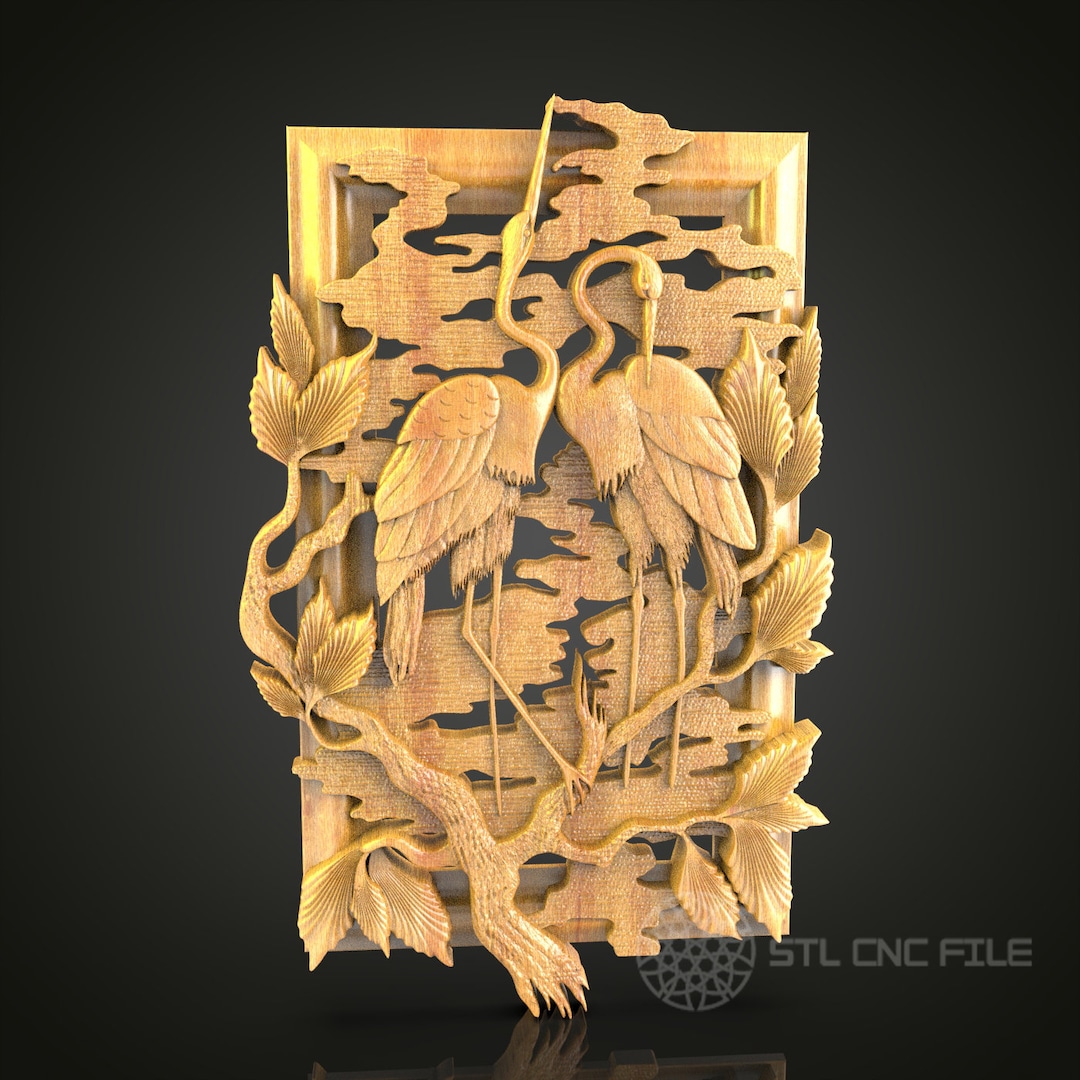 Heron in Marsh Scene 3D STL Model for CNC Router - Intricate Bird ...