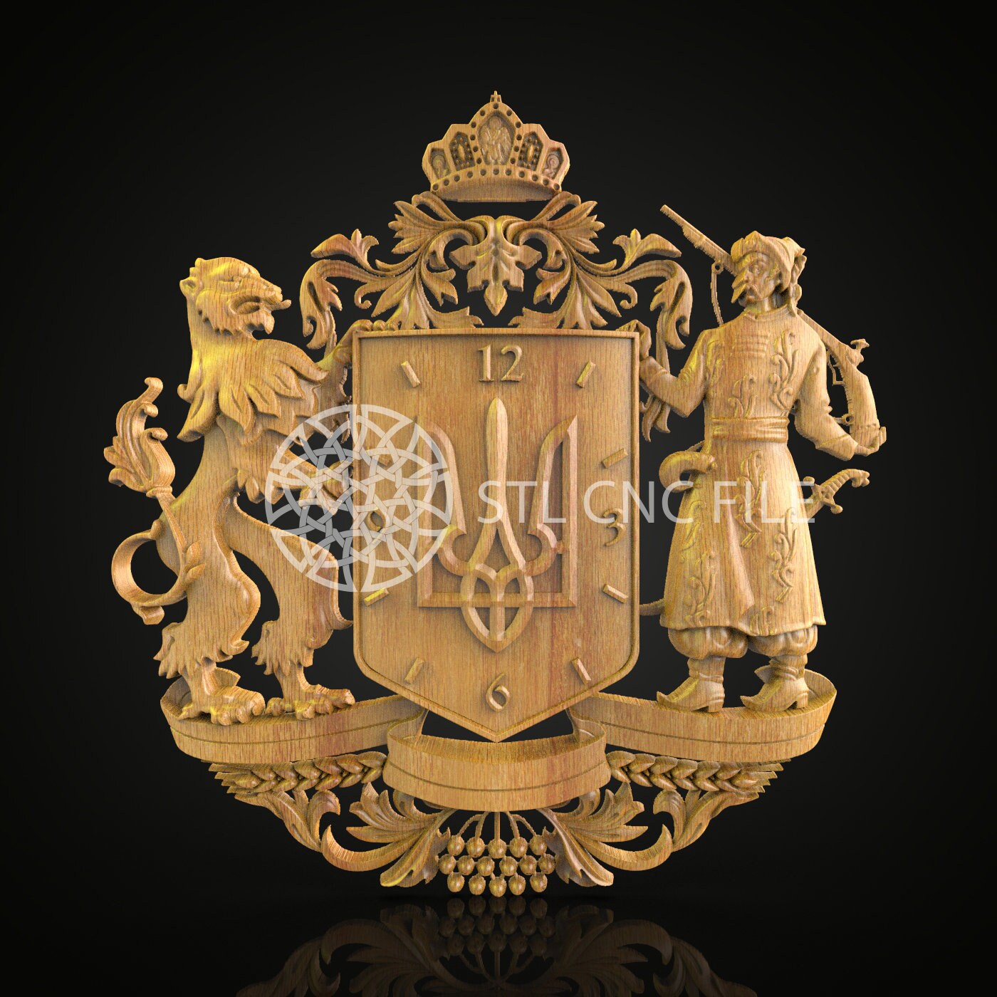 3D Clock Crest STL Model for CNC, Wood Carving Wall Art, Ornamental ...