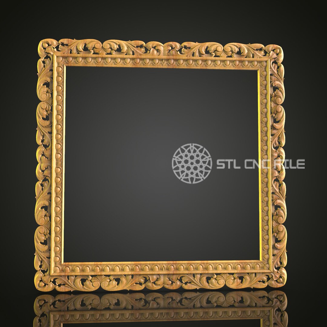 Golden Baroque Square Mirror Frame STL File, CNC Router Design for ...