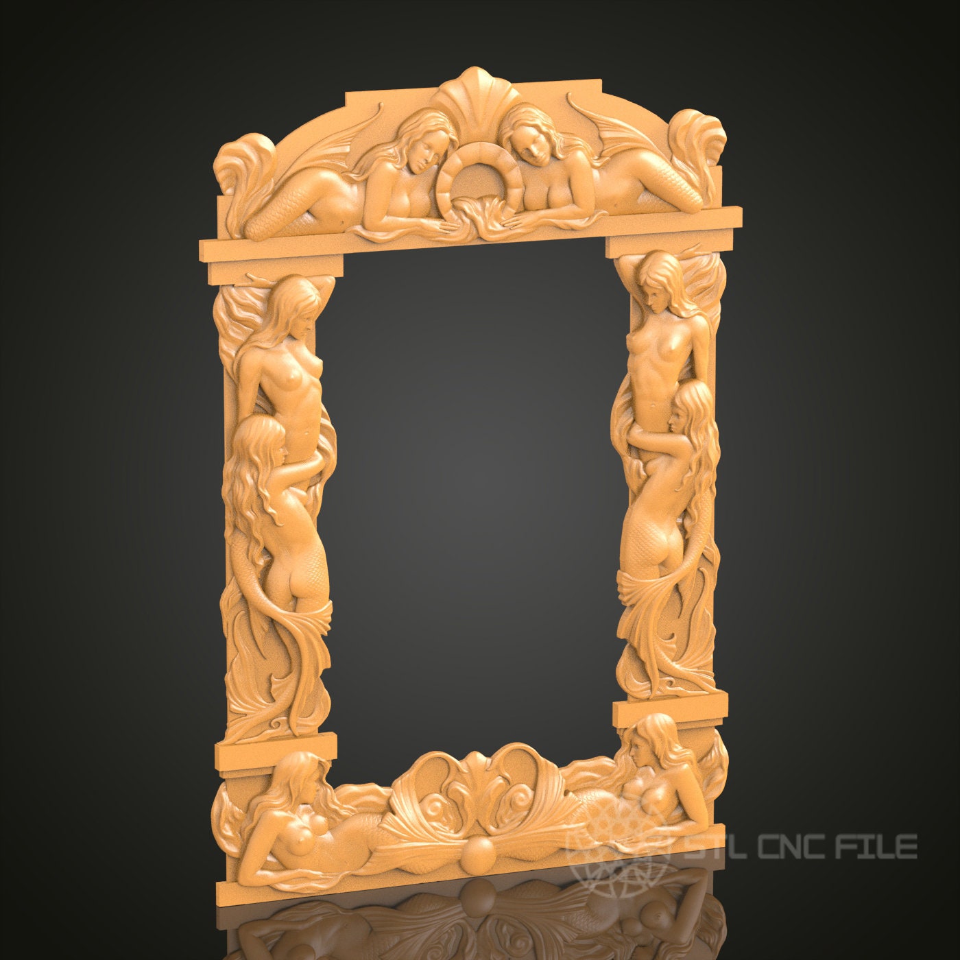 Detailed Mermaid Theme Frame Design STL Model for CNC Router Engraver ...