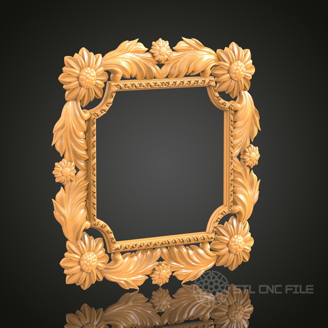 Floral Square Frame STL Model for CNC Router Engraver, Artcam, Aspire ...