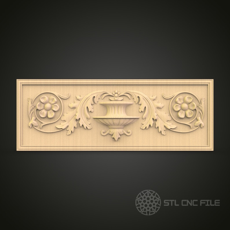 Classical Decorative Panel STL File for CNC - Floral and Urn 3D Wood ...