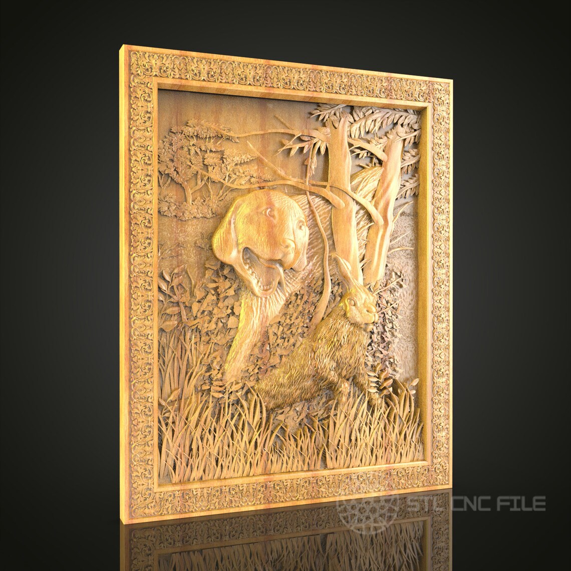 Forest Encounter 3D Relief STL File for CNC, Deer and Hare Wood Wall ...
