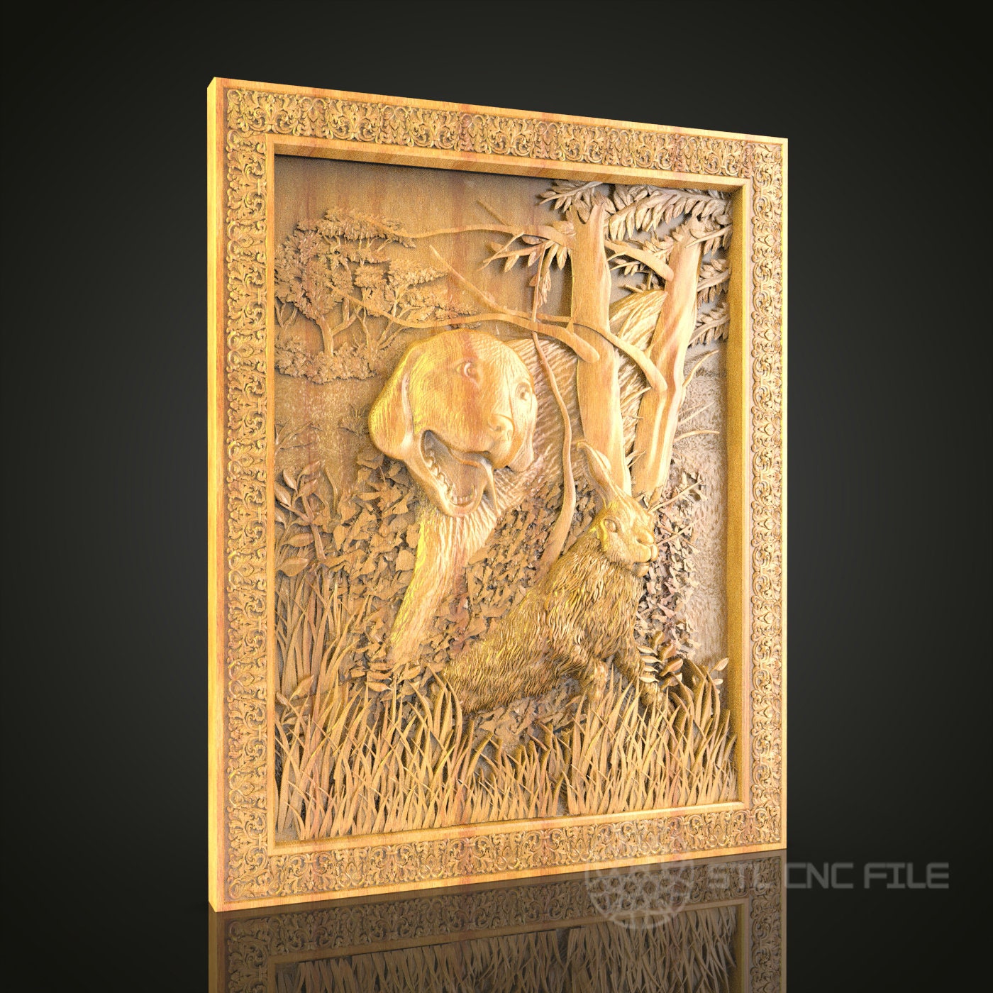 Forest Encounter 3D Relief STL File for CNC, Deer and Hare Wood Wall ...