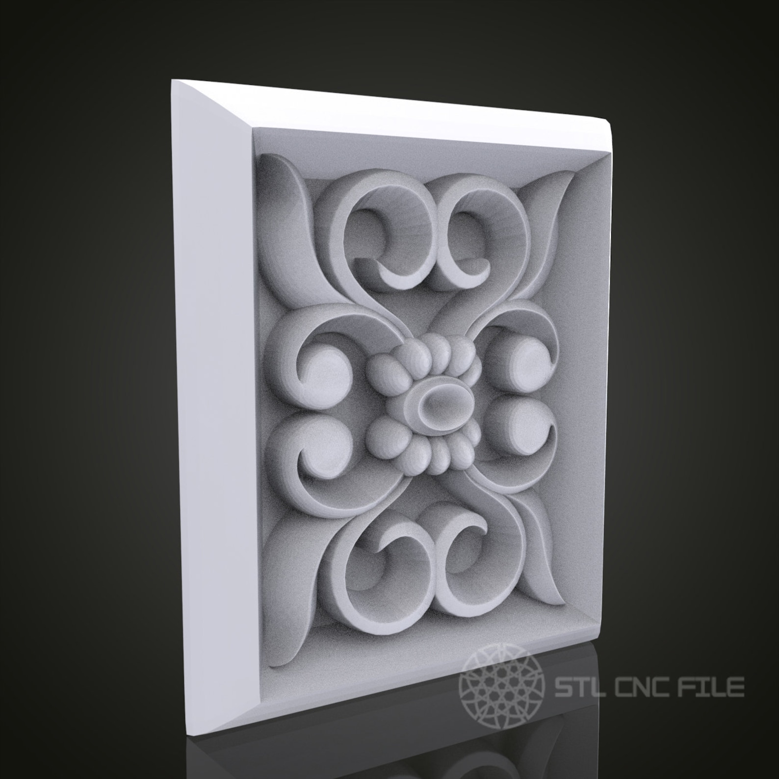 Decorative Floral Square 3D Relief Art for CNC Router, Artcam, Aspire ...