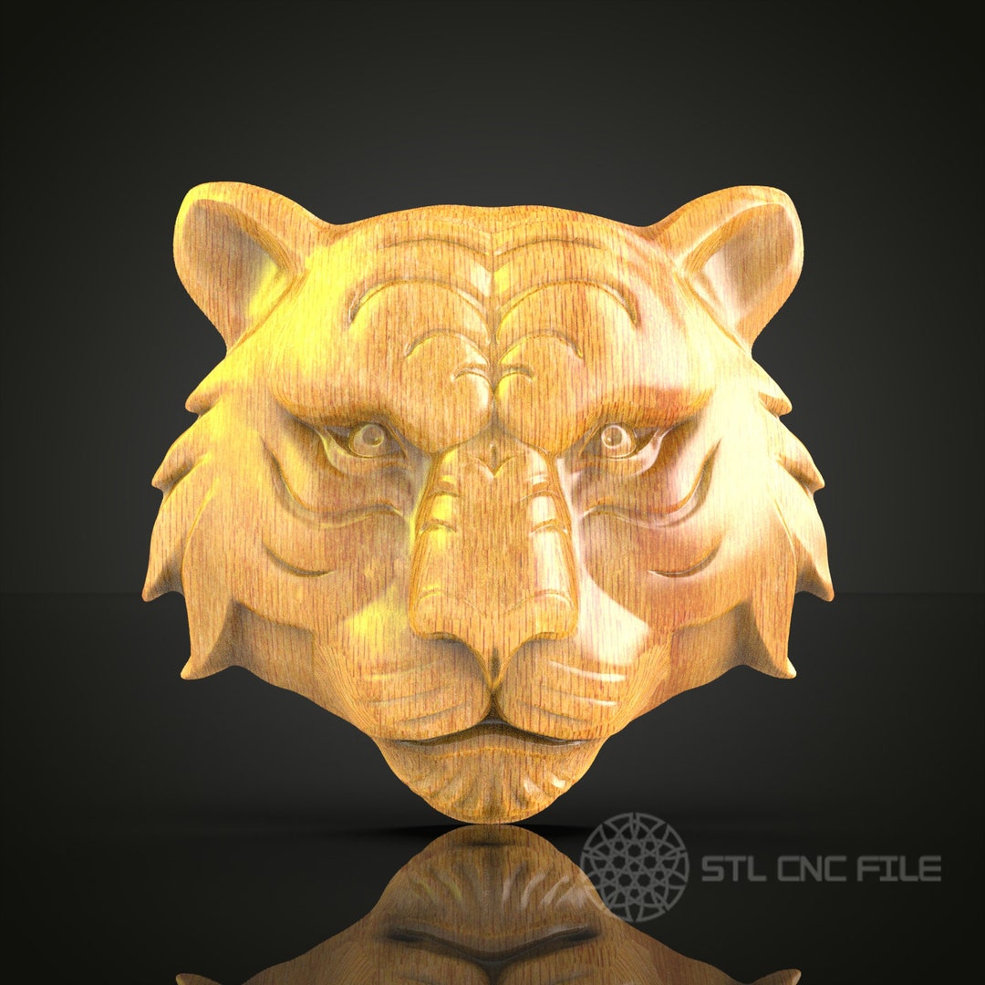 Intense Tiger Face STL File for CNC, 3D Wood Carving, Exotic Animal Art ...