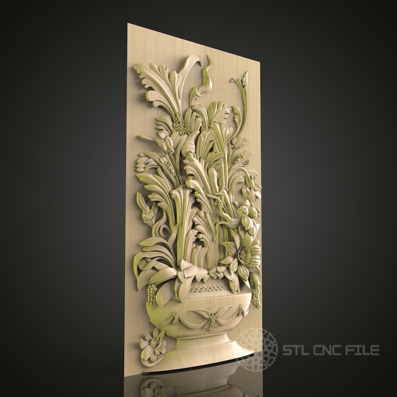 Floral Basket Relief 3D Model STL File for CNC Router, Elegant Plant ...