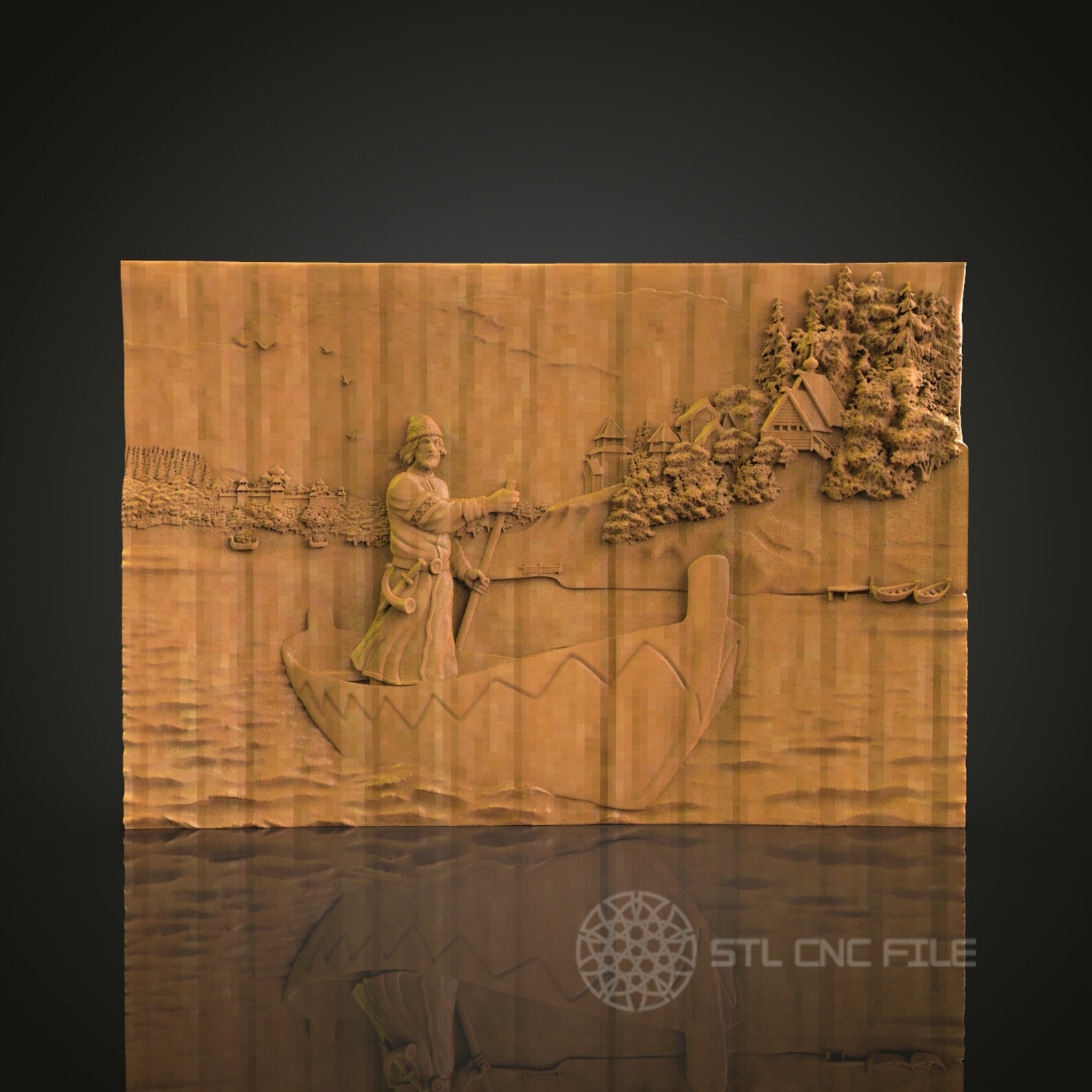 Man in Boat Relief STL Model for CNC Router Engraver Artcam, Aspire ...