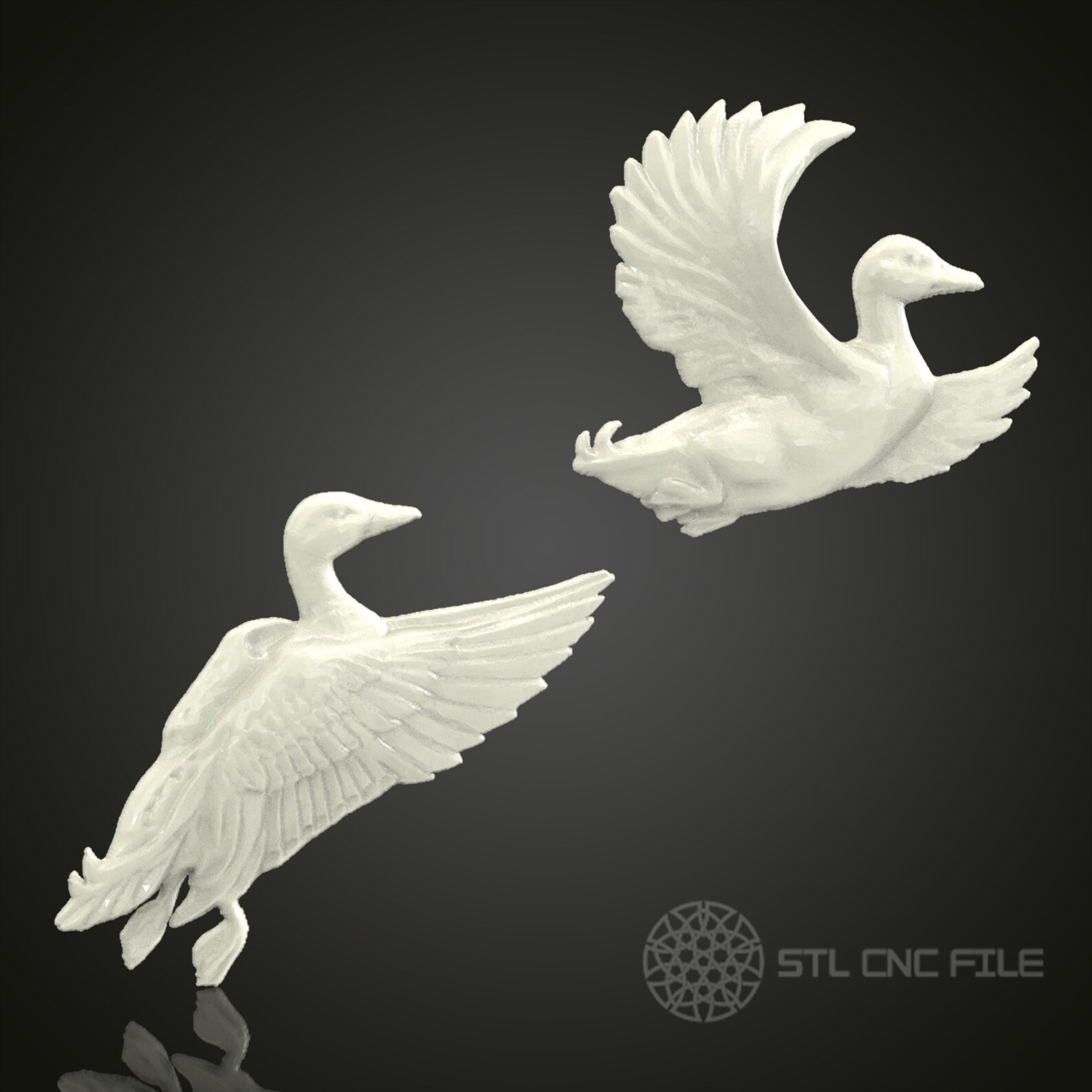 Flying Ducks Wall Decor - STL Model for CNC Router, 3D Printer - Artcam ...