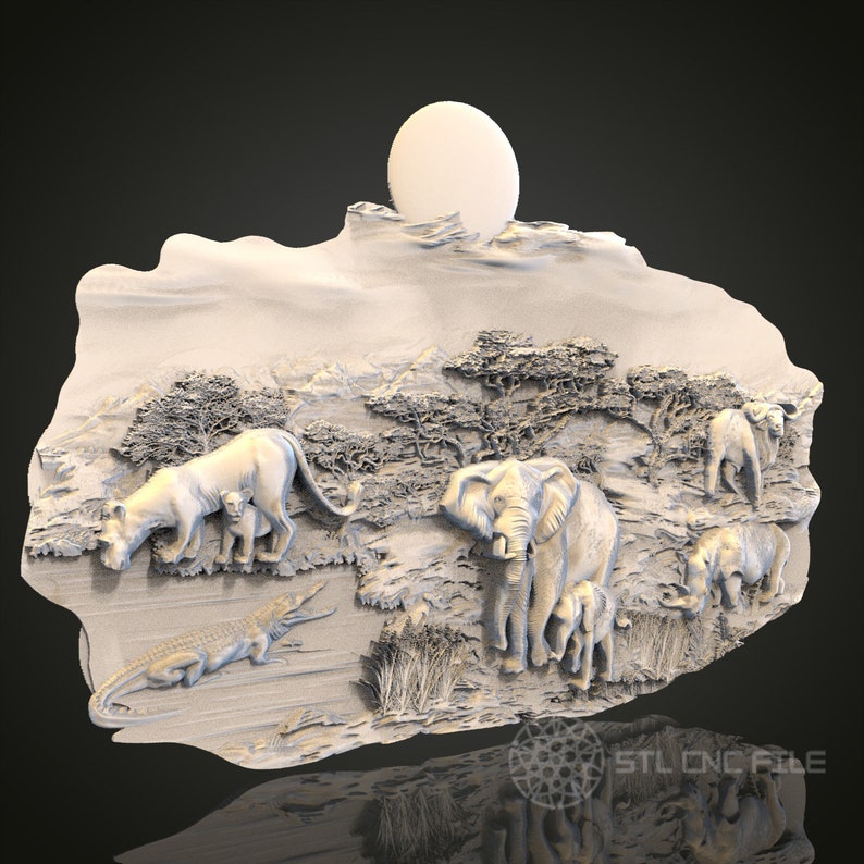 STL Model Safari Scene for CNC Router Engraver, Artcam, Aspire, Wood ...