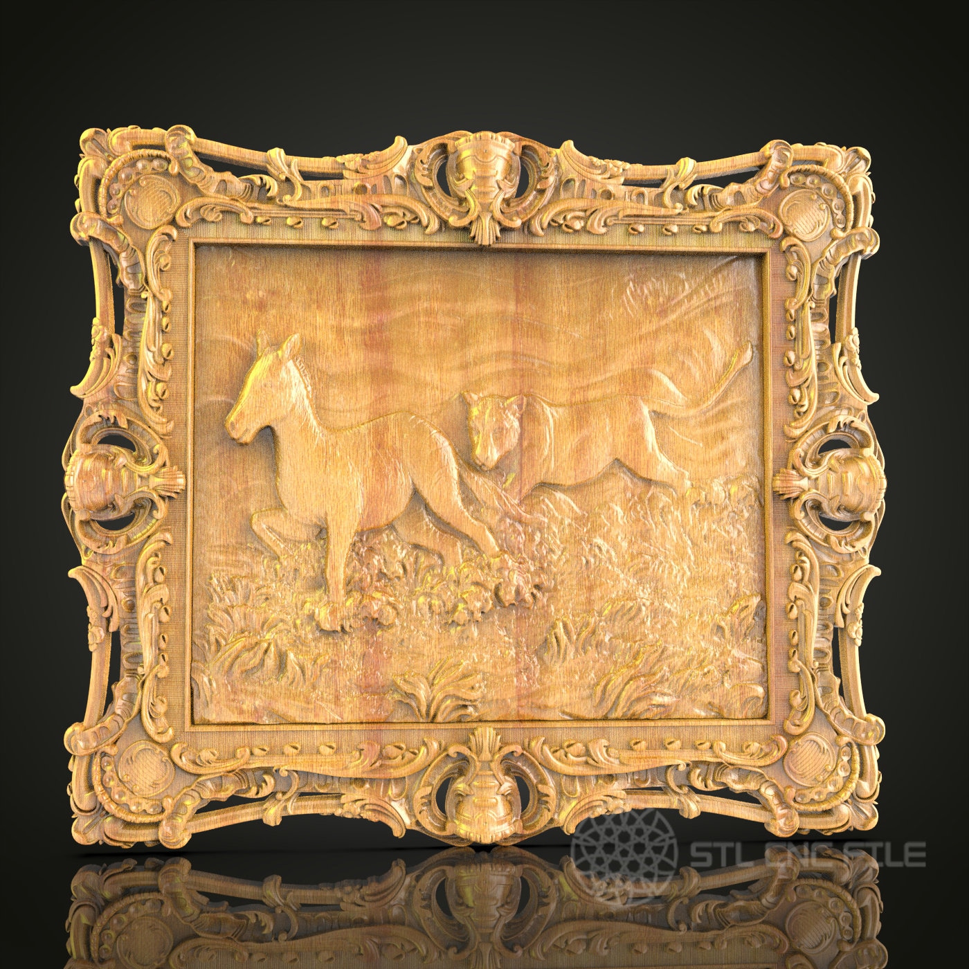 Running Horses 3D Relief STL File for CNC, Elegant Equine Wood Wall Art ...
