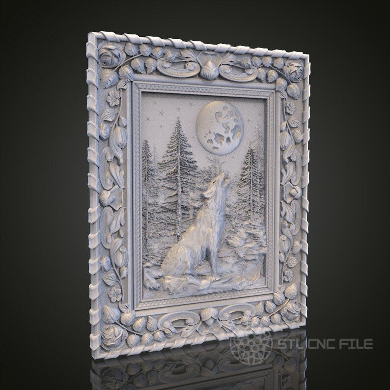 Howling Wolf at Moon STL Model for CNC Router Engraver, Artcam, Aspire ...