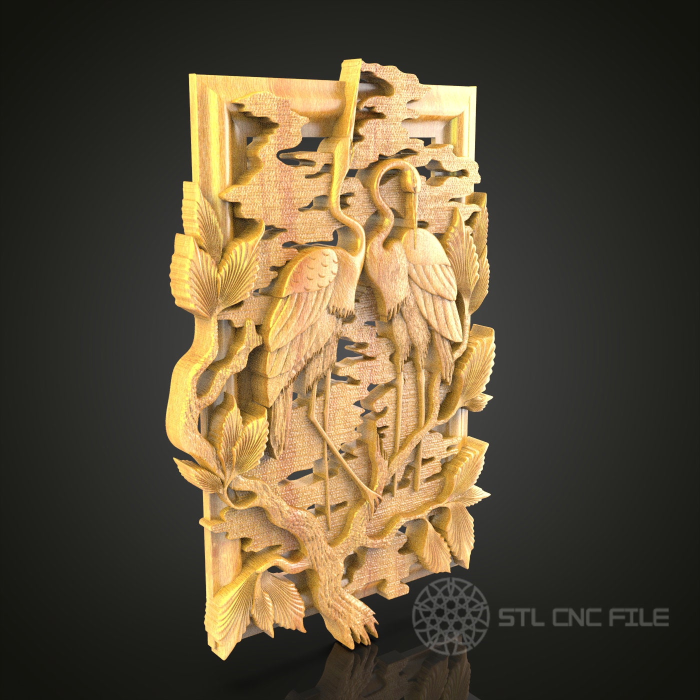 Heron in Marsh Scene 3D STL Model for CNC Router - Intricate Bird ...