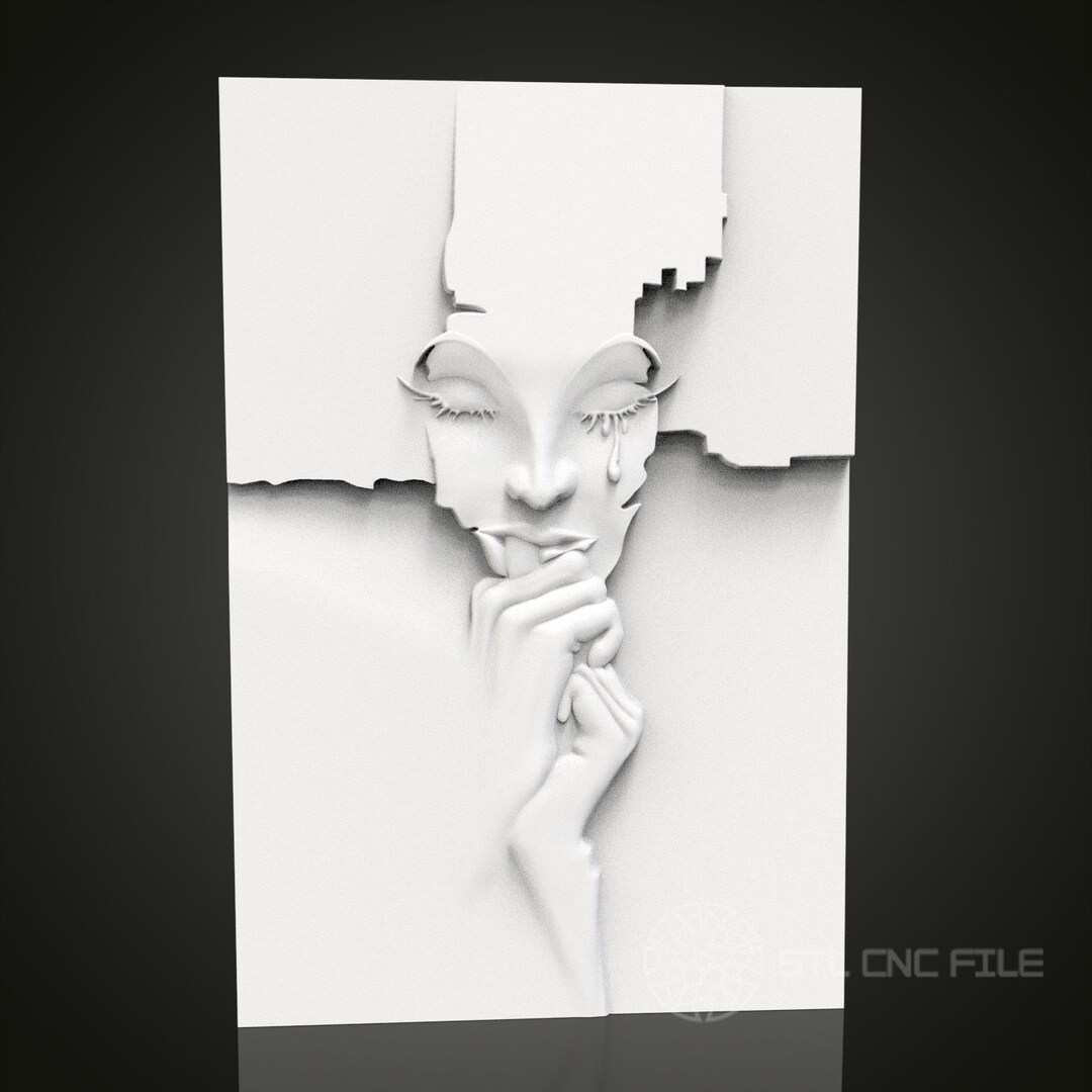 CNC Engraved Crying Face STL Model: Abstract Wood Panel (digital File ...