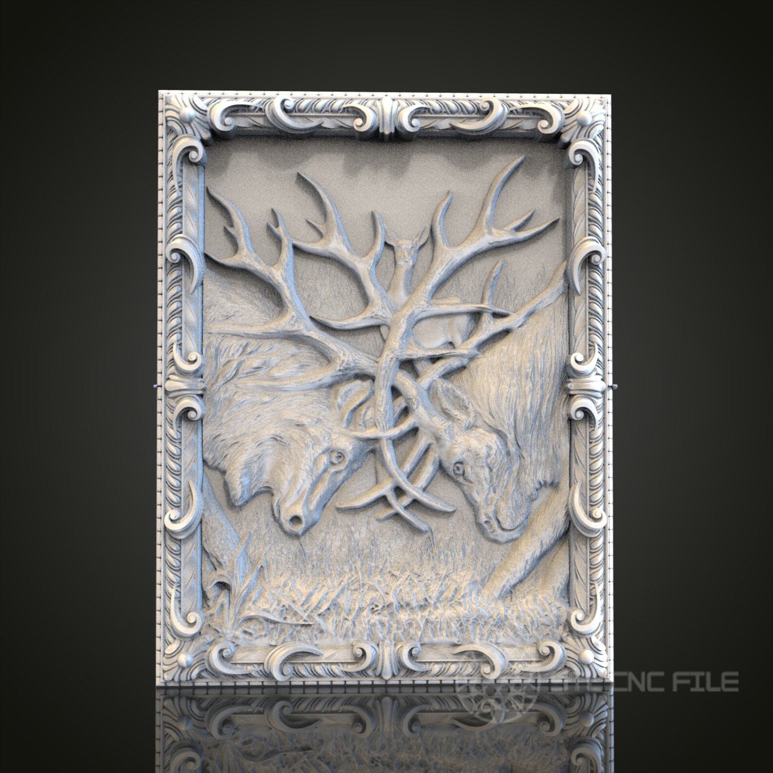 Stag Battle Relief STL Model for CNC Router Engraver, Artcam, Aspire ...