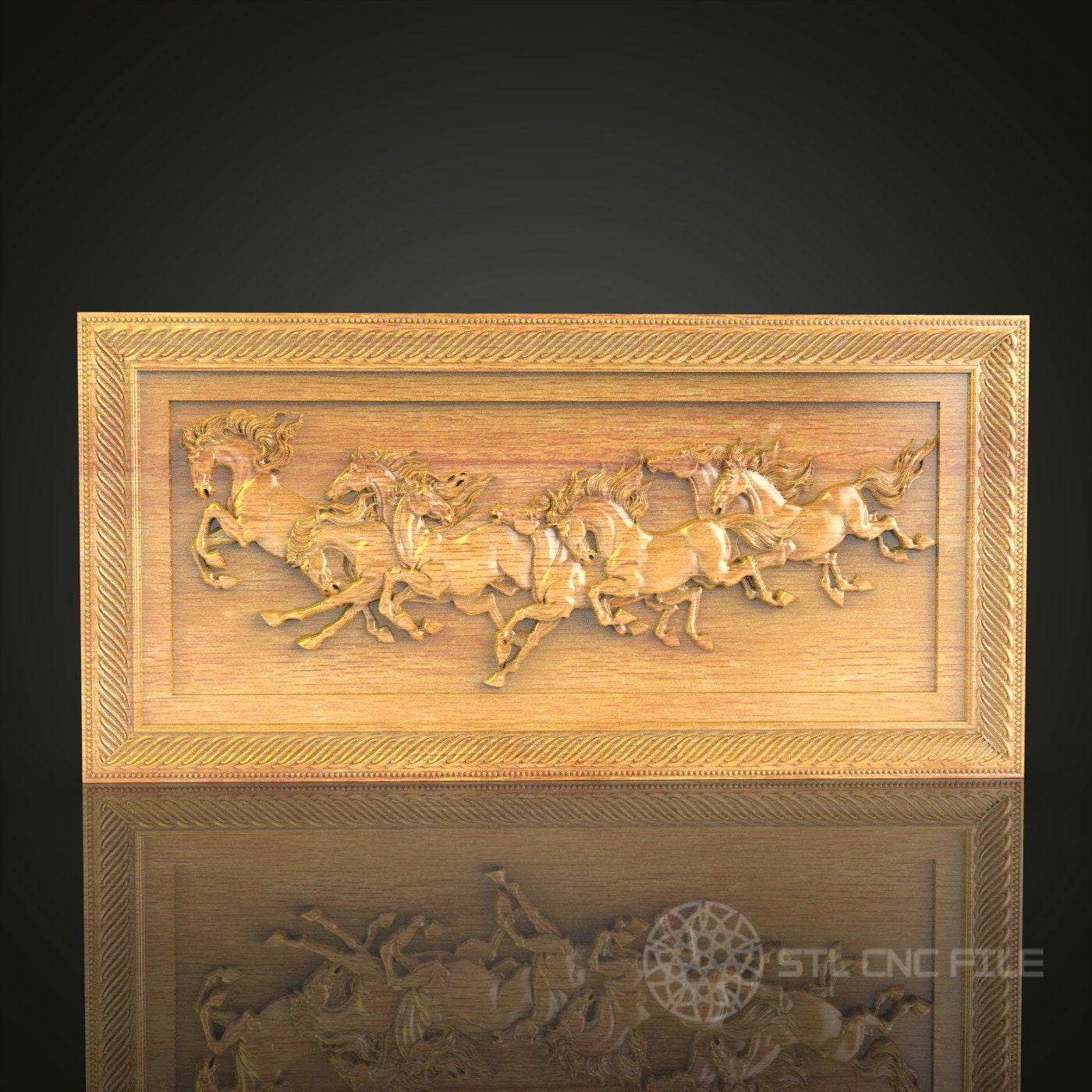 Stampede of Horses CNC Carved Wood Panel, Artcam STL Model for Dynamic ...