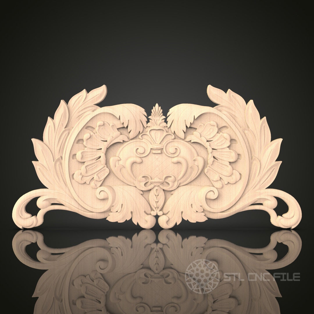 Ornate Crest STL File for CNC - Luxurious Foliage 3D Wood Carving ...