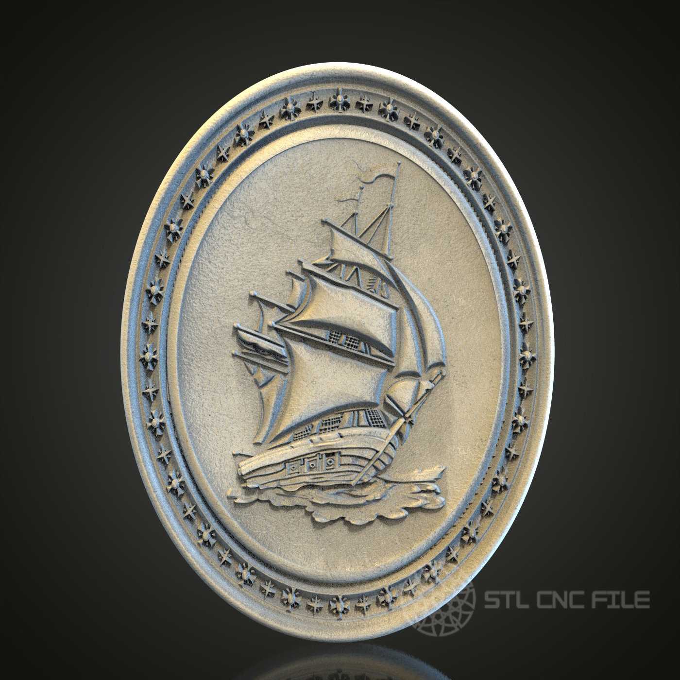 Round Sailing Ship Plaque 3D STL File, CNC and 3D Printer Model ...