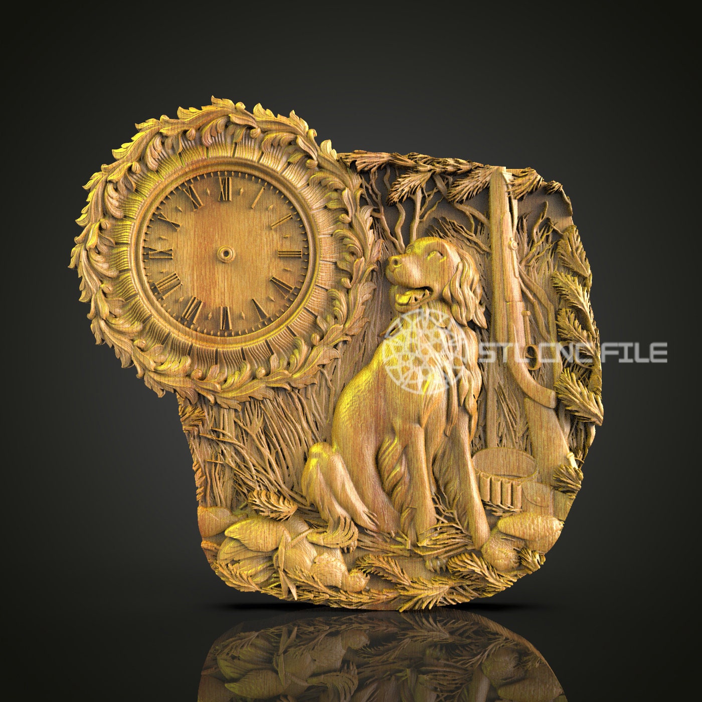 Forest Hunter 3D STL Clock Model - CNC Carving Files, Woodland Art ...