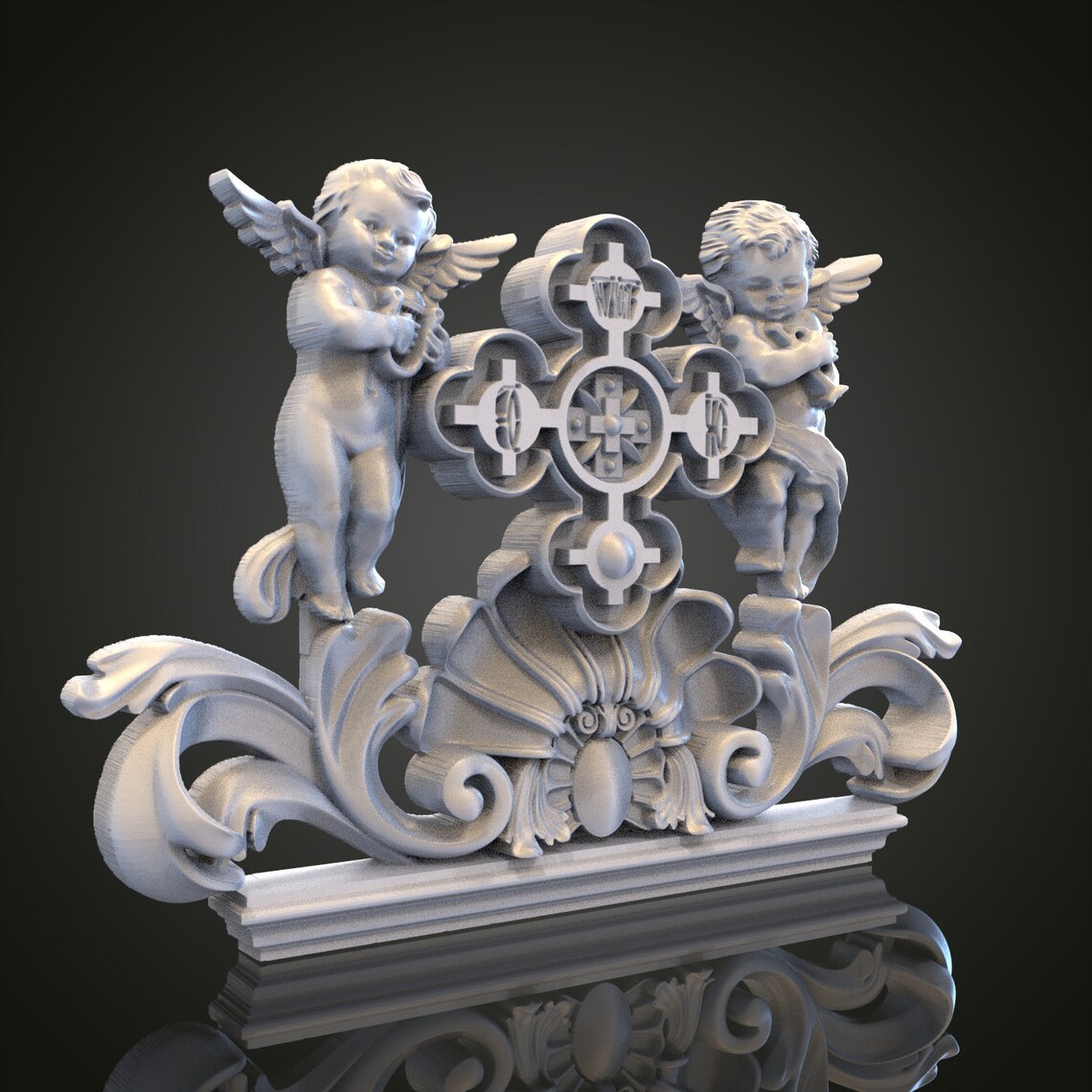 Cherubs With Cross Relief STL Model: CNC Router Engraving, Wall Decor ...