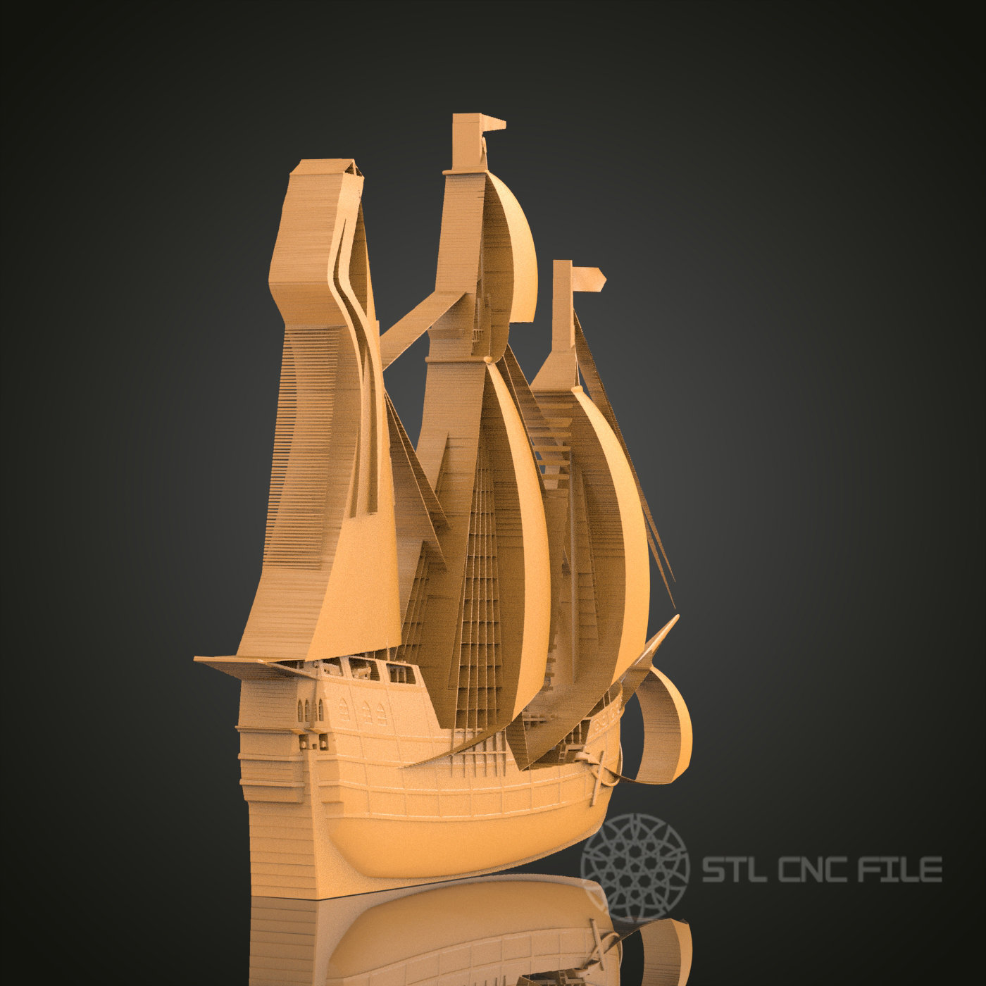 3D Ship Model Stl for CNC Router Engraver - Artcam, Aspire, CNC, Wood ...