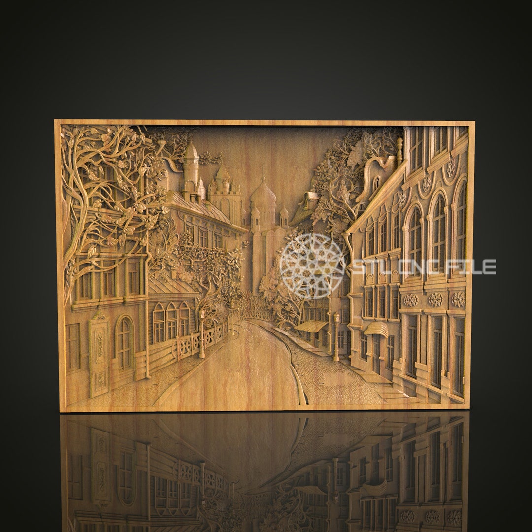 Fantastical Architectural CNC Wall Art - Detailed Streetscape Wood ...