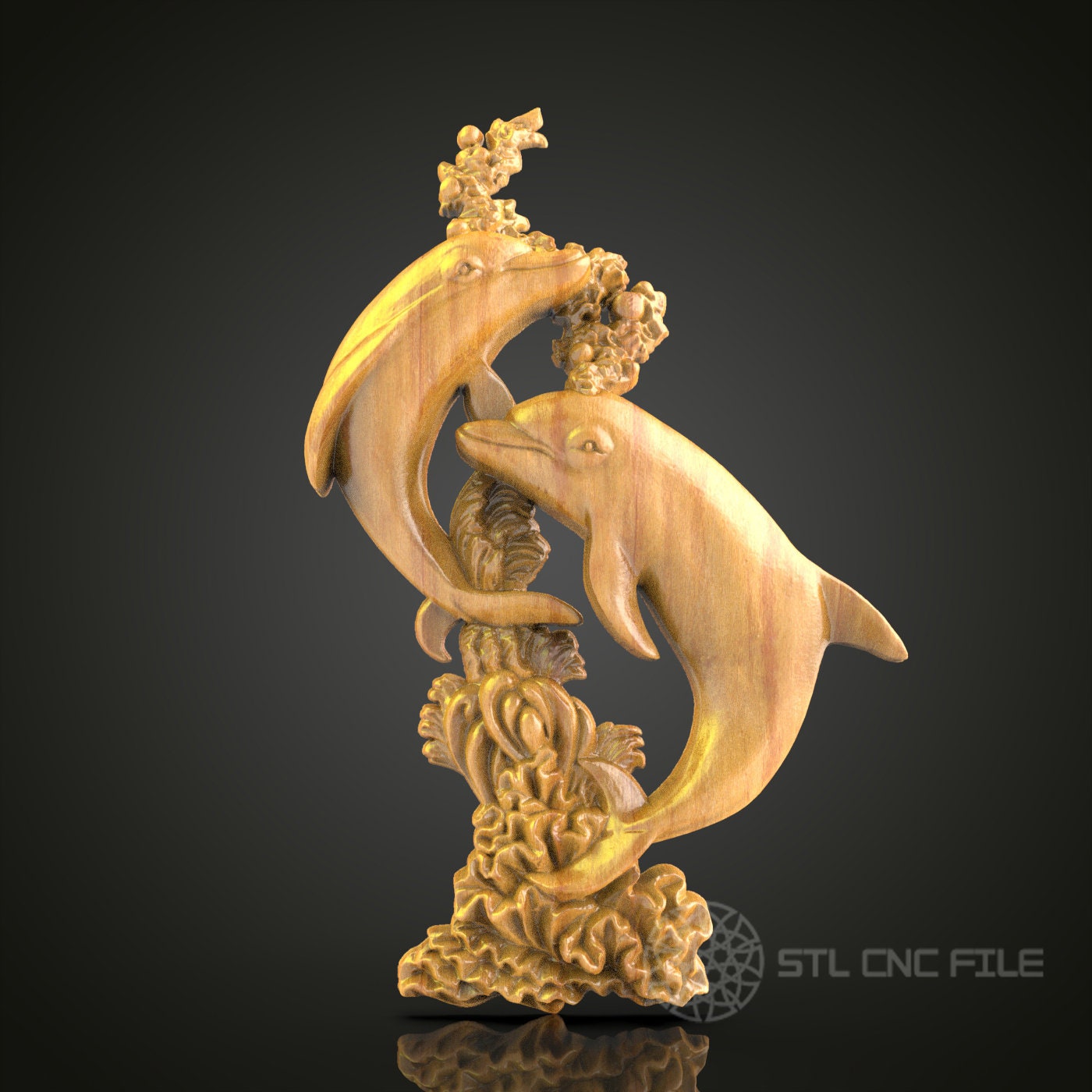 Ocean-inspired Dolphin Duo 3D Model for CNC - Artcam, Aspire, STL, Wood ...
