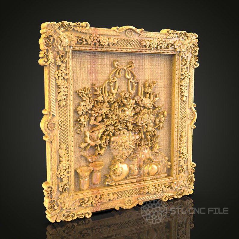 Baroque Still Life 3D Relief STL File for CNC, Ornate Classical Wood ...