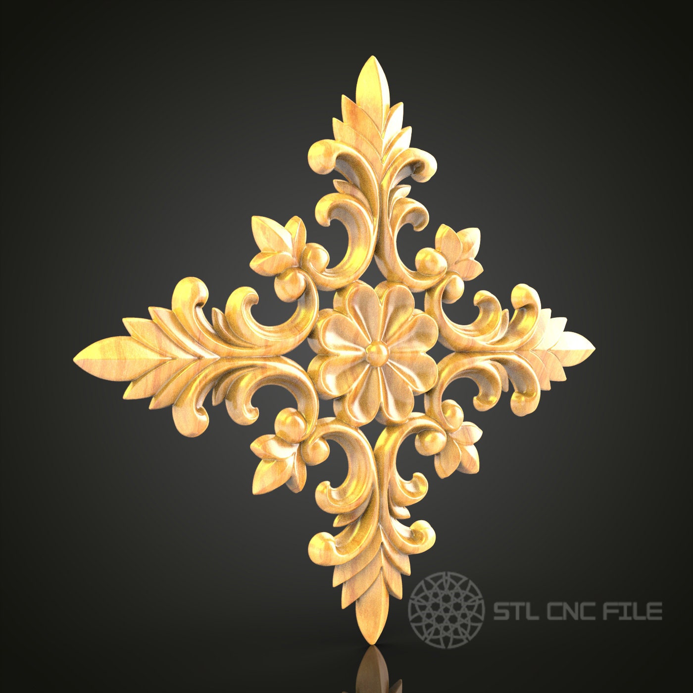 Ornate Cross-shaped Floral STL Model for CNC Router, Compatible With ...