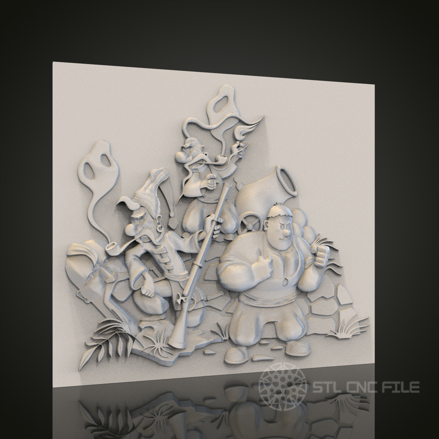 Whimsical Cartoon Characters Relief STL Model for CNC Router Engraver ...