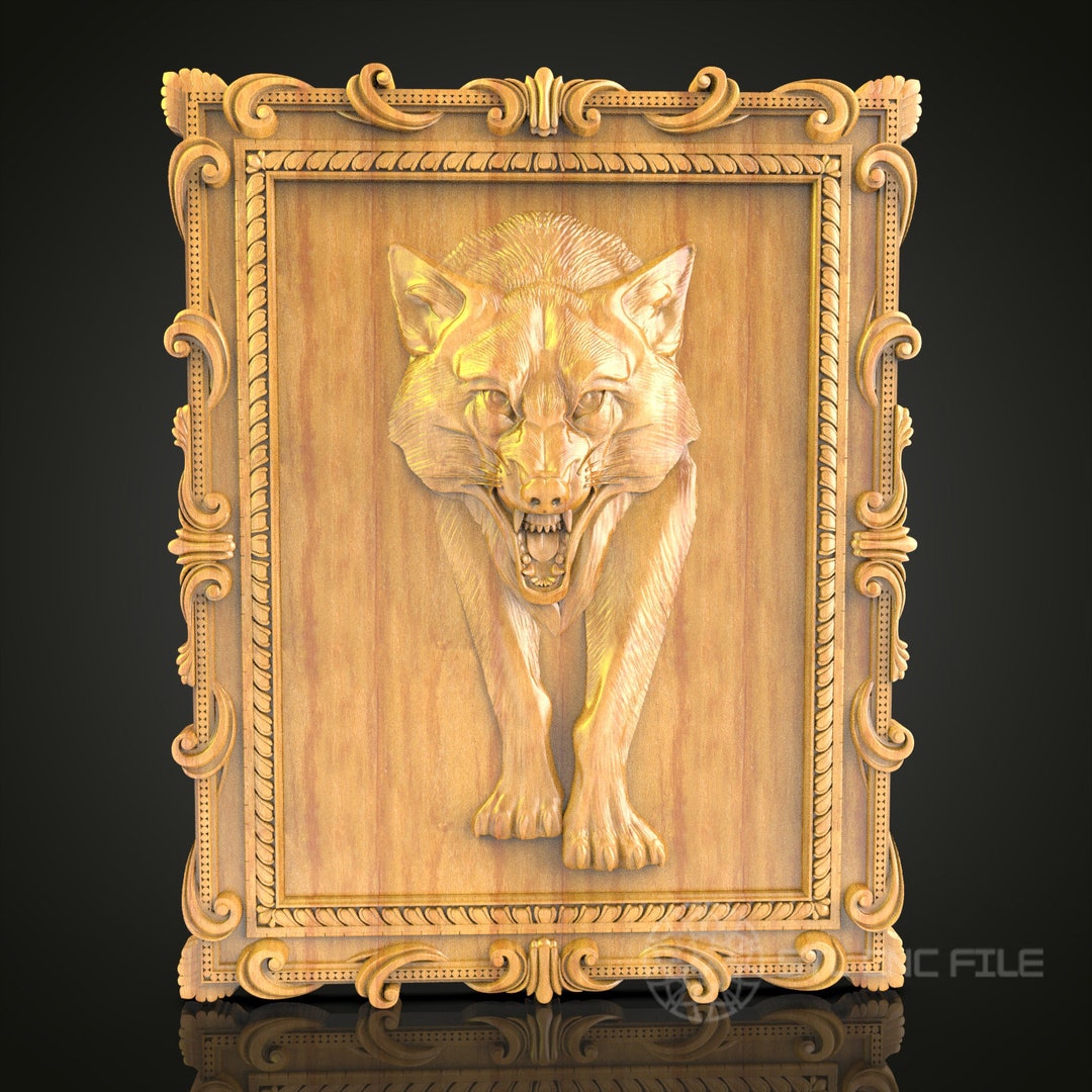 Fierce Wolf CNC Carved Wooden Panel, Artcam STL Model for Dramatic Wall ...