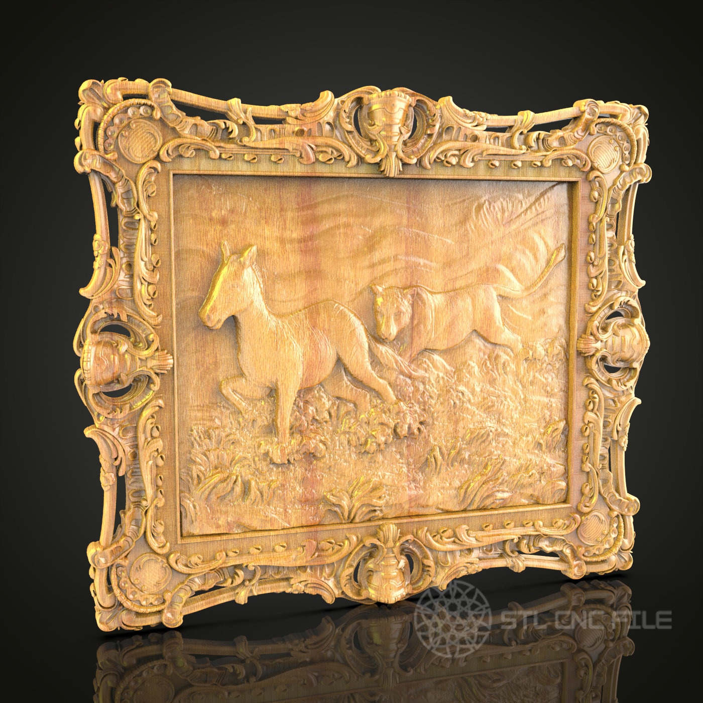 Running Horses 3D Relief STL File for CNC, Elegant Equine Wood Wall Art ...