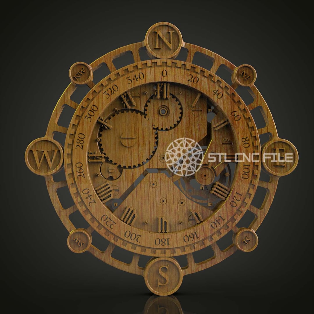 Maritime Compass Gear Clock STL Model, CNC Router File for Nautical ...