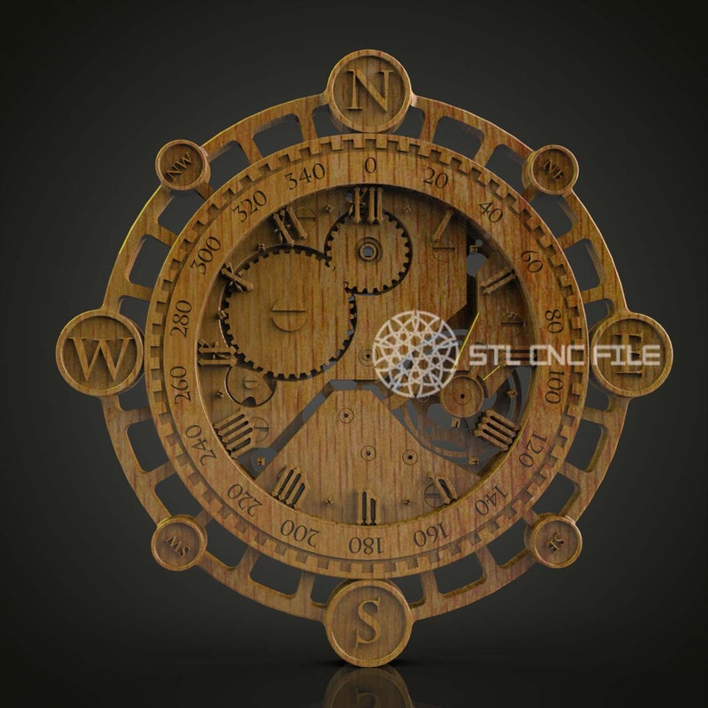 Maritime Compass Gear Clock STL Model, CNC Router File for Nautical ...