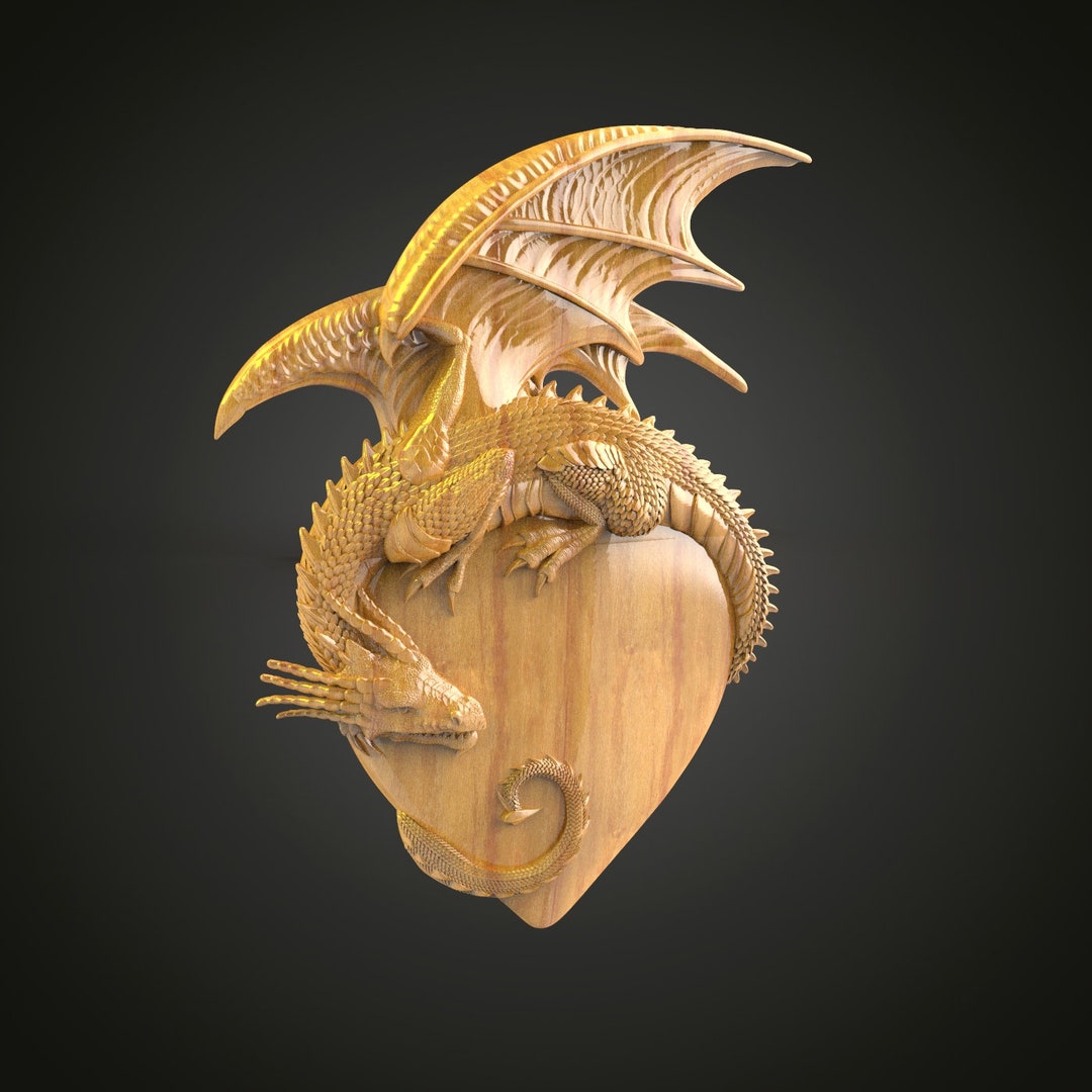 Majestic Dragon Heart 3D Relief Model, Fantasy CNC Carving STL ...