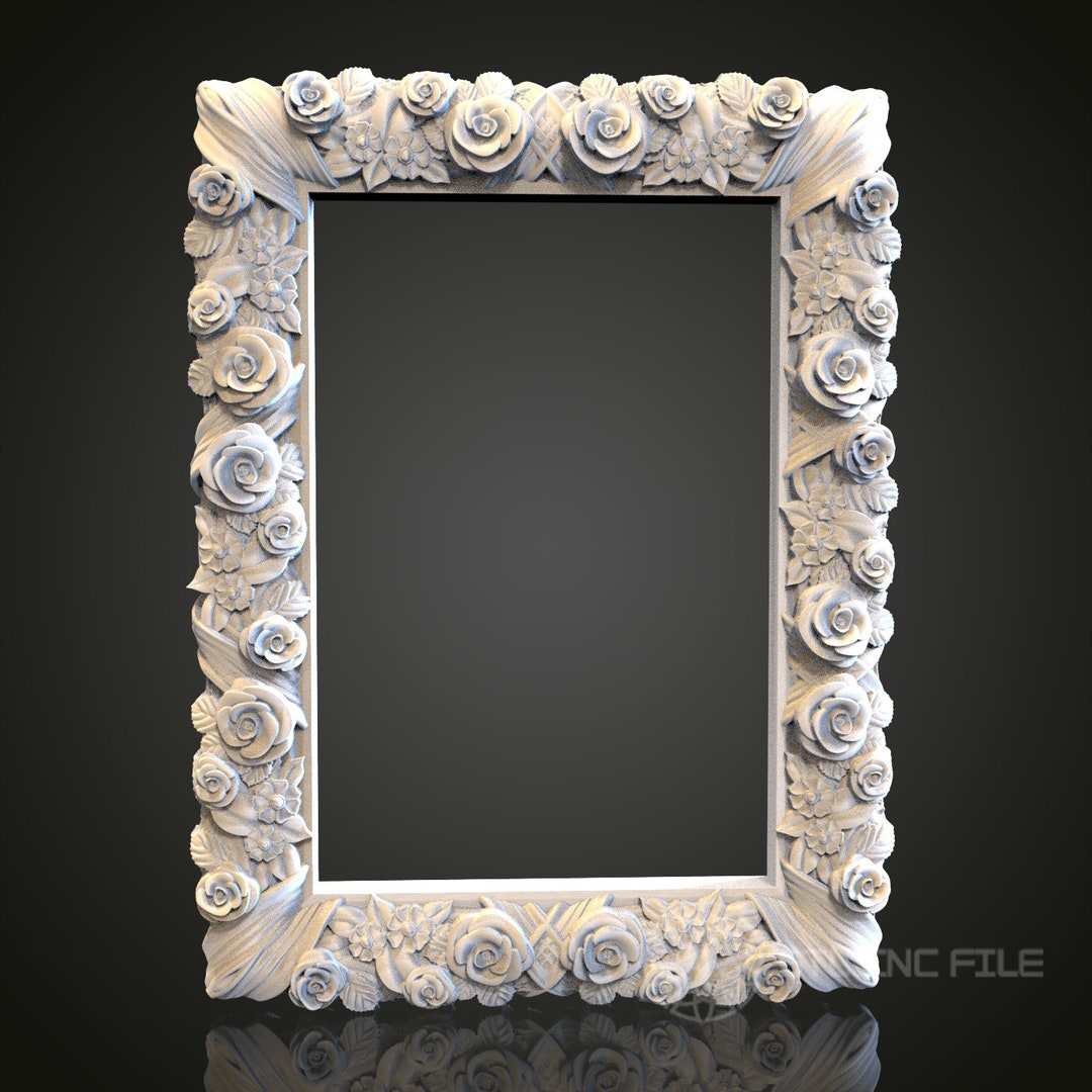 Floral Frame Relief STL Model for CNC Router, Wood Engraving, Artcam ...