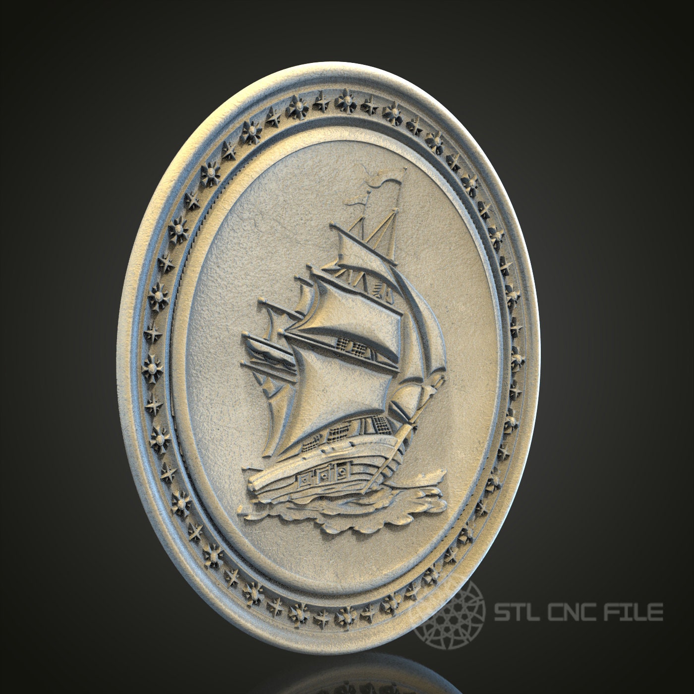 Round Sailing Ship Plaque 3D STL File, CNC and 3D Printer Model ...