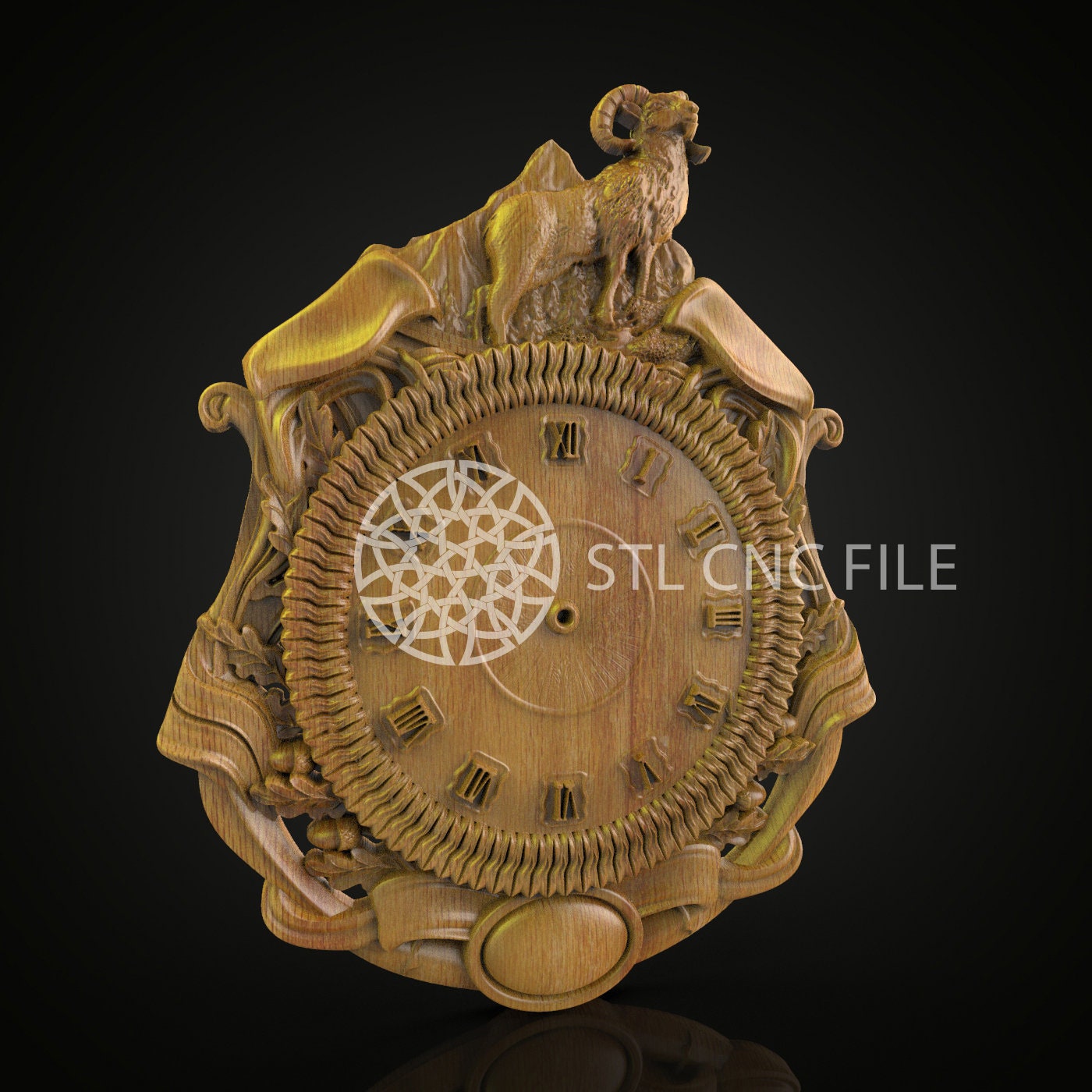 Mountain Ram 3D STL Clock Model Rustic CNC Engraving File, Wildlife Art ...